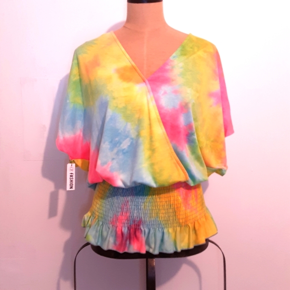 cy fashion | Tops | Cy Fashion Plus Size Elsatic Waist Short Sleeve Tie ...